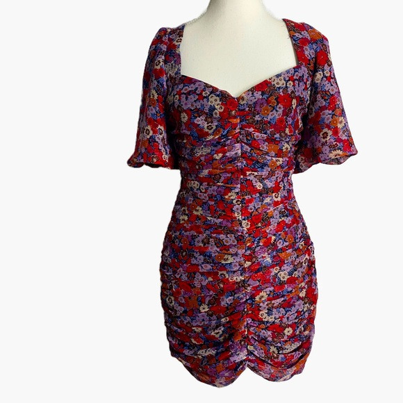 Zara | Dresses | Zara Floral Bodycon Mini Dress With Puff Sleeves ...